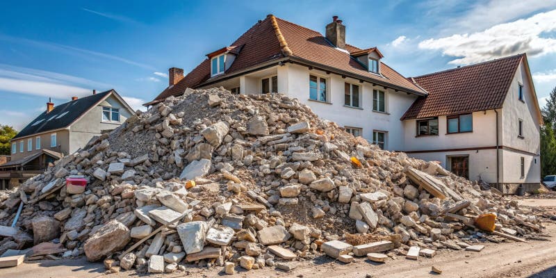 Large Pile of Rubble in Front of House AI-Generated Content Stock ...