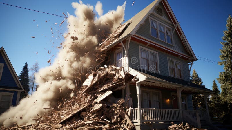 A Large Pile of Rubble in Front of a House. Generative AI Image. Stock ...
