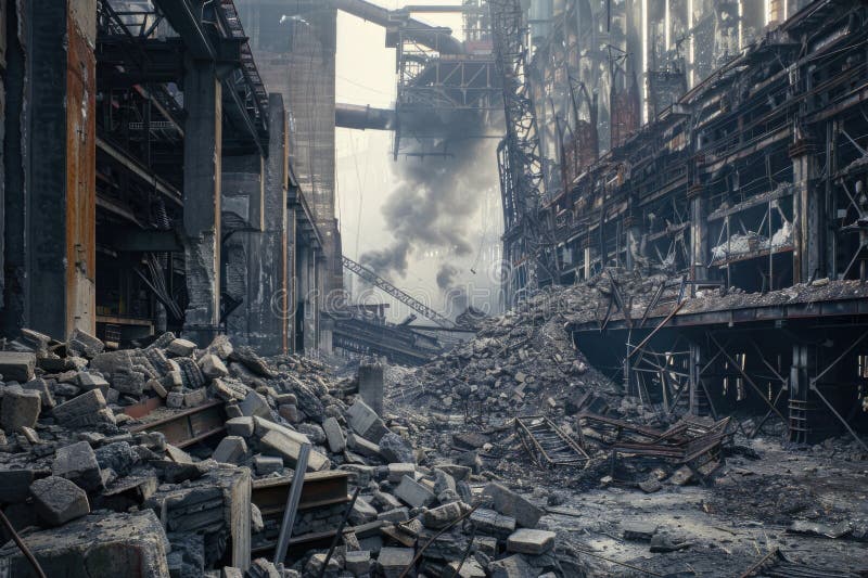 A Large Pile of Rubble Sits in Front of a Building, with Broken ...