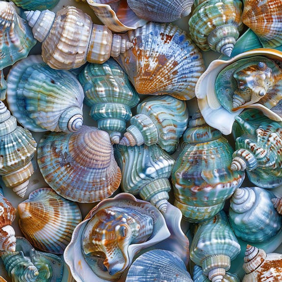 Large Pile of Sea Shells Stacked Stock Illustration - Illustration of ...