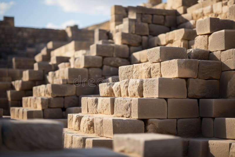 A Large Pile of Stone Blocks in Front of a Building Stock Illustration ...