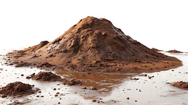 Large Pile of Wet Mud Surrounded by Reflective Puddles on White ...
