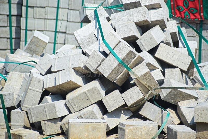 Large Pile of White Bricks on Ground. Building Materials on ...