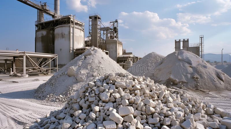 Large Piles of Raw Limestone at Cement Plant Industrial Mining Site ...