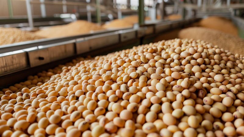 Large Piles of Raw Soybeans in Processing Plant Stock Illustration ...