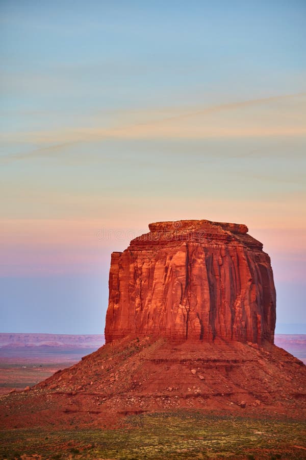 Large Pillar of Red Rock Vertical in Desert Sunset, Monument Valley ...