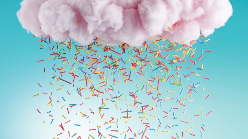 Large Pink Cloud Raining Colorful Sprinkles, Playful Scene, Abstract ...