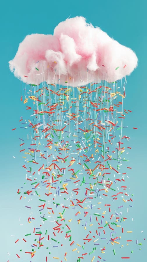 Large Pink Cloud Raining Down, Conceptual Abstract Art with Festive ...