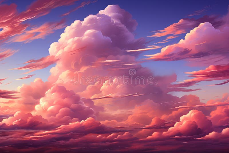 Large Pink Clouds on the Blue Sky in the Evening. Beautiful Sunset ...