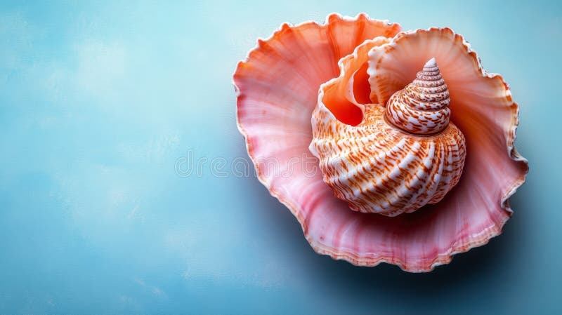 Large Pink Conch Shell on a Light Blue Background Stock Photo - Image ...