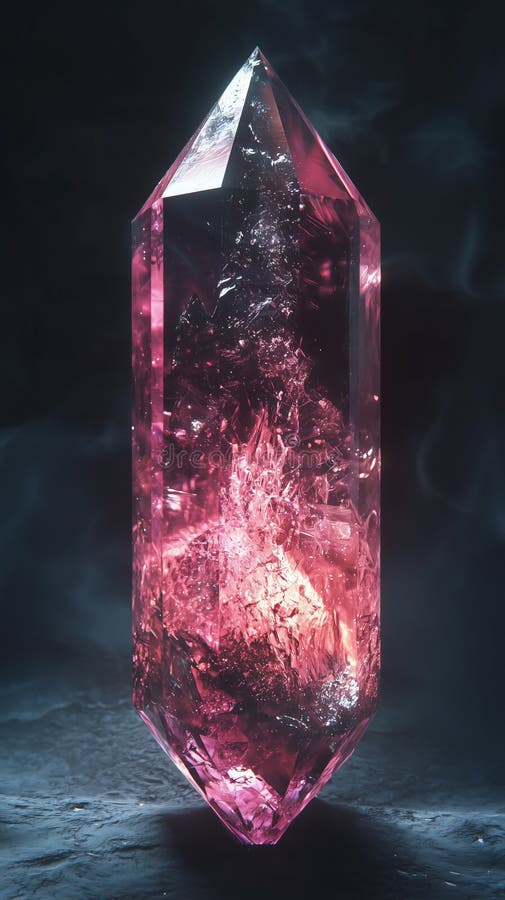 Large Pink Crystal with Unique Patterns and Textures on Dark Background ...
