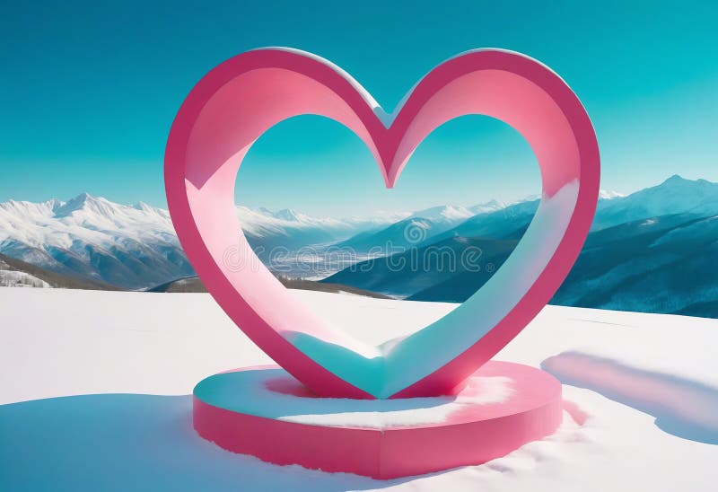 A Large Pink Heart-shaped Sculpture on a White Platform Stock ...