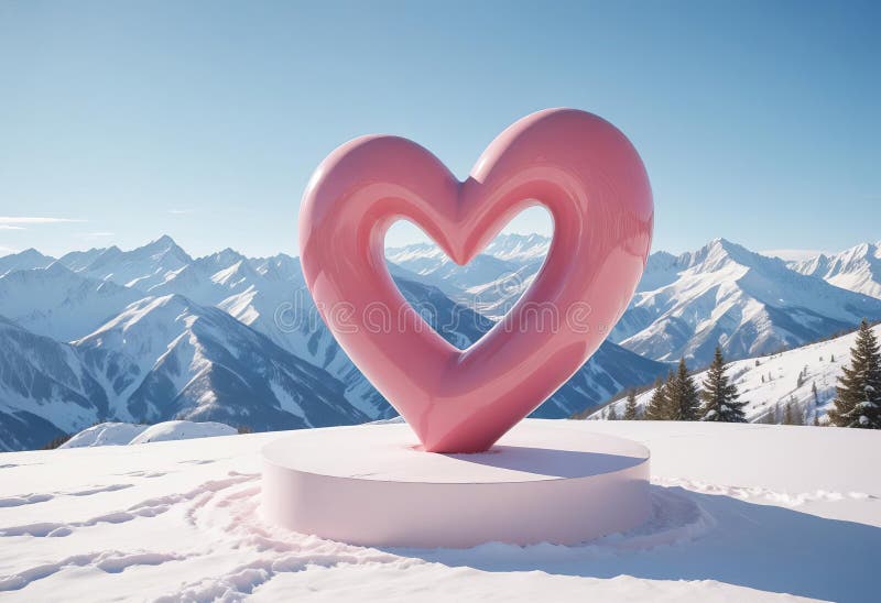 A Large Pink Heart-shaped Sculpture on a White Platform Stock ...