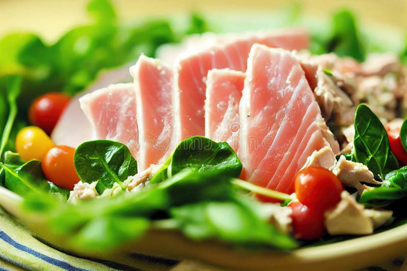 Large Pink Pieces of Fish in Fresh Diet Tuna Salad Stock Illustration ...