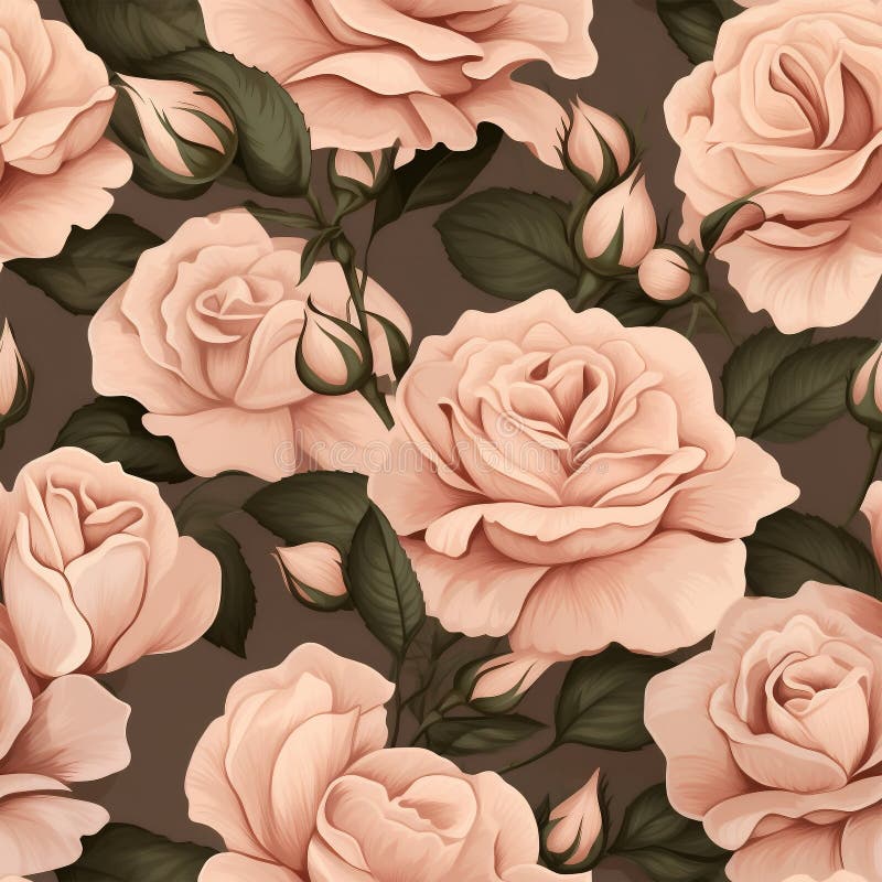 Gold Roses are Painted on Tan Wallpaper in the Style of Seamless ...