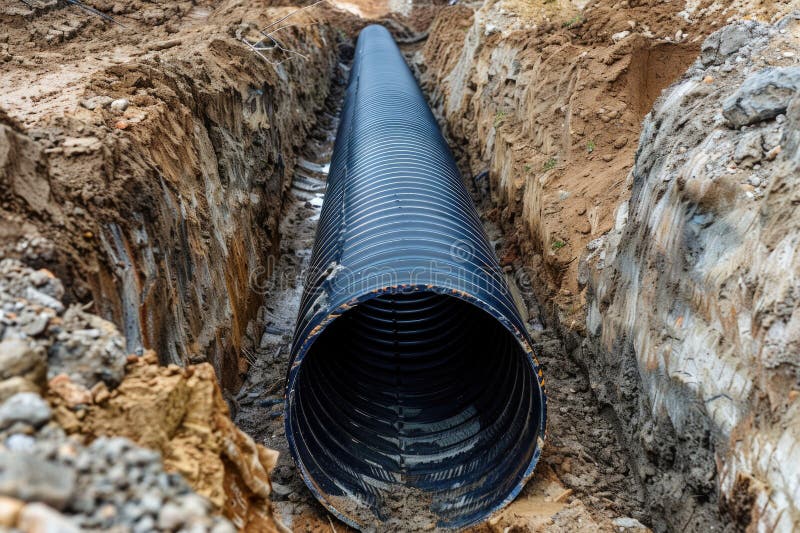 A Large Pipe Lying in the Middle of a Dirt Field, Suitable for Use in ...