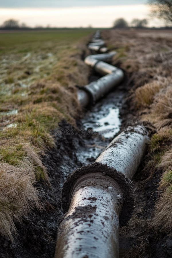 A Large Pipe Lying in the Middle of a Field Stock Photo - Image of ...