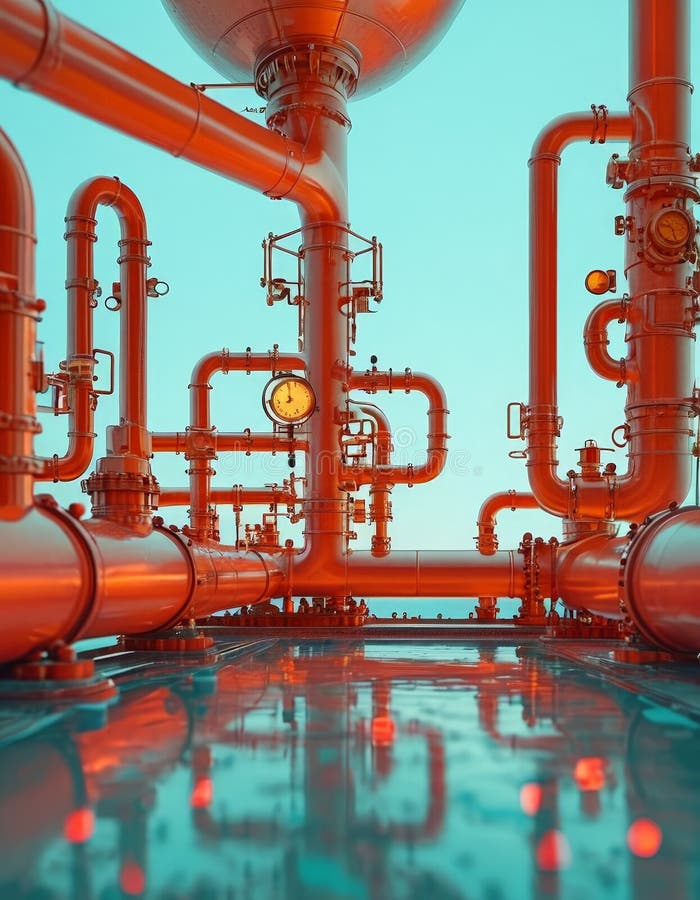 Large Pipe with Orange Pipes and Blue Sky Stock Photo - Image of ...