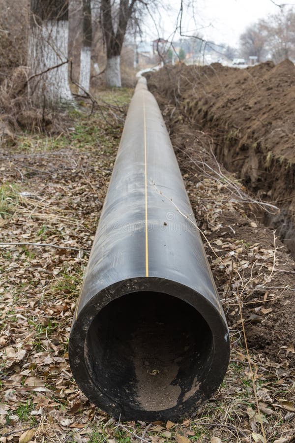 Large pipe for water, Plastic tube for water in a trench