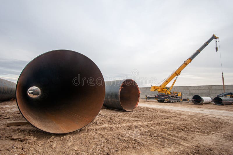 Large Pipes at Construction Site Stock Photo - Image of construction ...