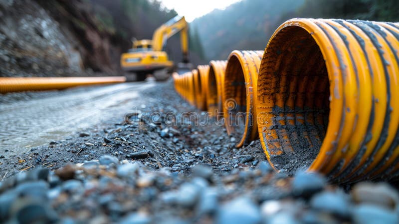 Large Pipes at a Construction Site. Stock Photo - Image of earthworks ...