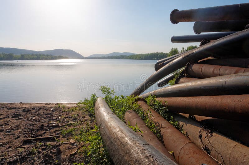 Large Pipes Running into the Lake Stock Image - Image of metal ...