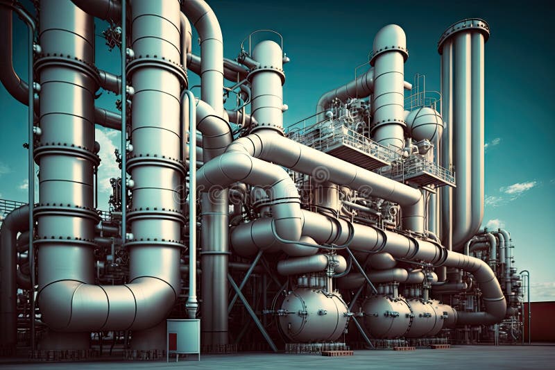 Large Piping System at Refinery Complex Factory Stock Illustration ...
