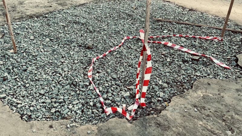 Large Pit in Asphalt Road Covered with Rubble. Concept of Problem Roads ...