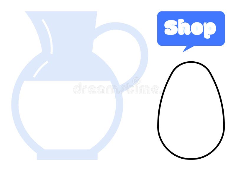Large Pitcher and Abstract Egg Shape with Shop Sign in Blue Speech ...