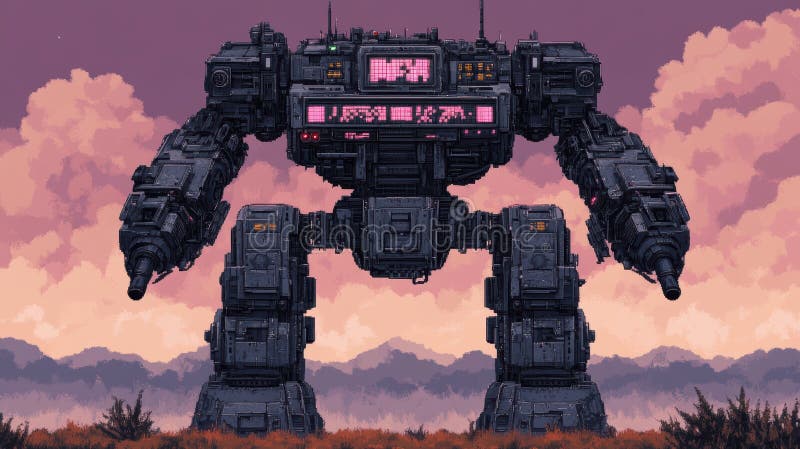 A Large Pixelated Robotic Mech Standing in a Natural Environment Stock ...