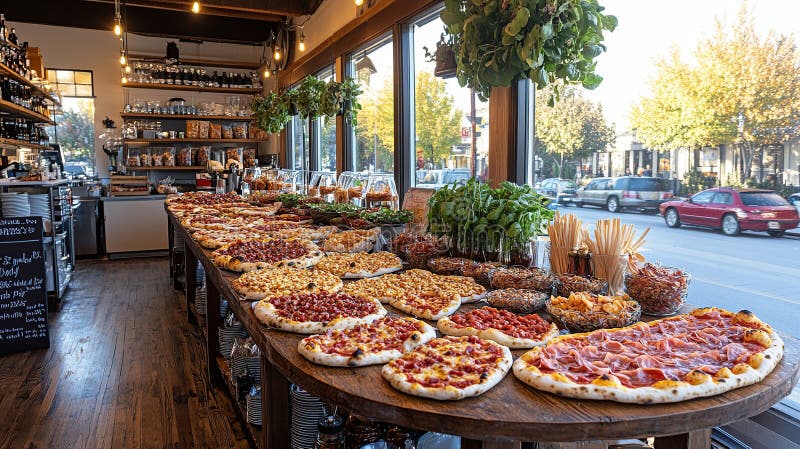 Large Pizza Buffet in a Cafe Stock Illustration - Illustration of ...