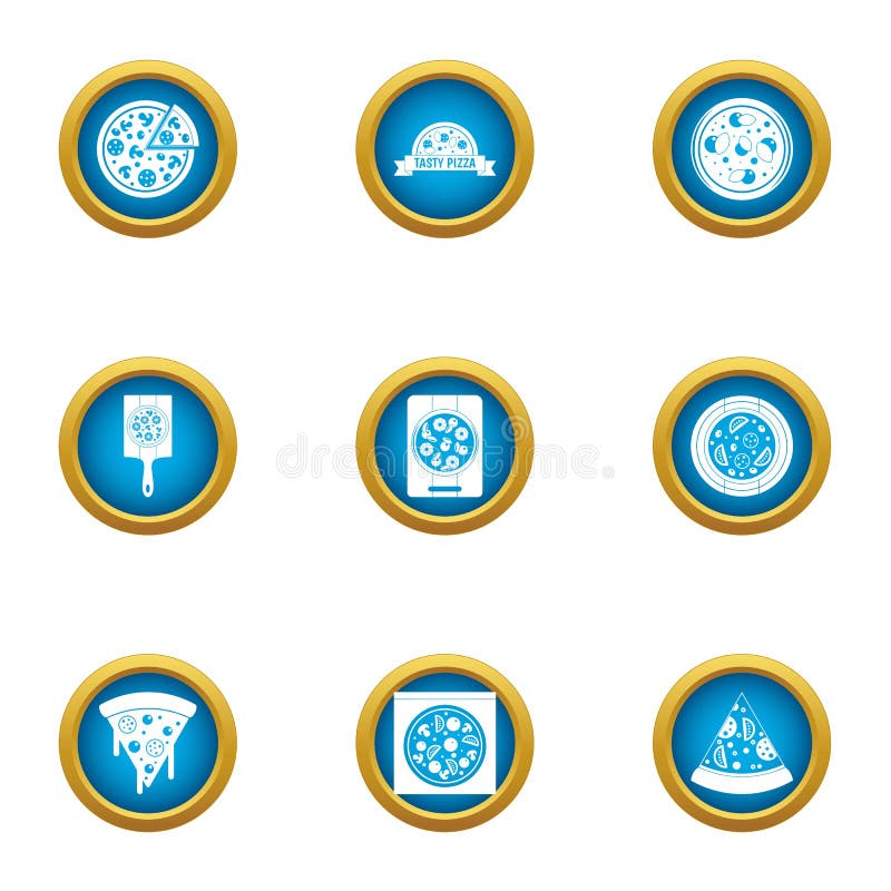 Large Pizza Icons Set, Flat Style Stock Vector - Illustration of dinner ...
