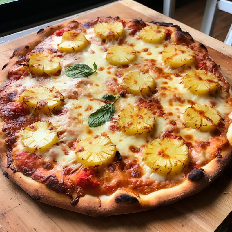 Large Pizza with Pineapple and Mozzarella 1 Stock Illustration ...