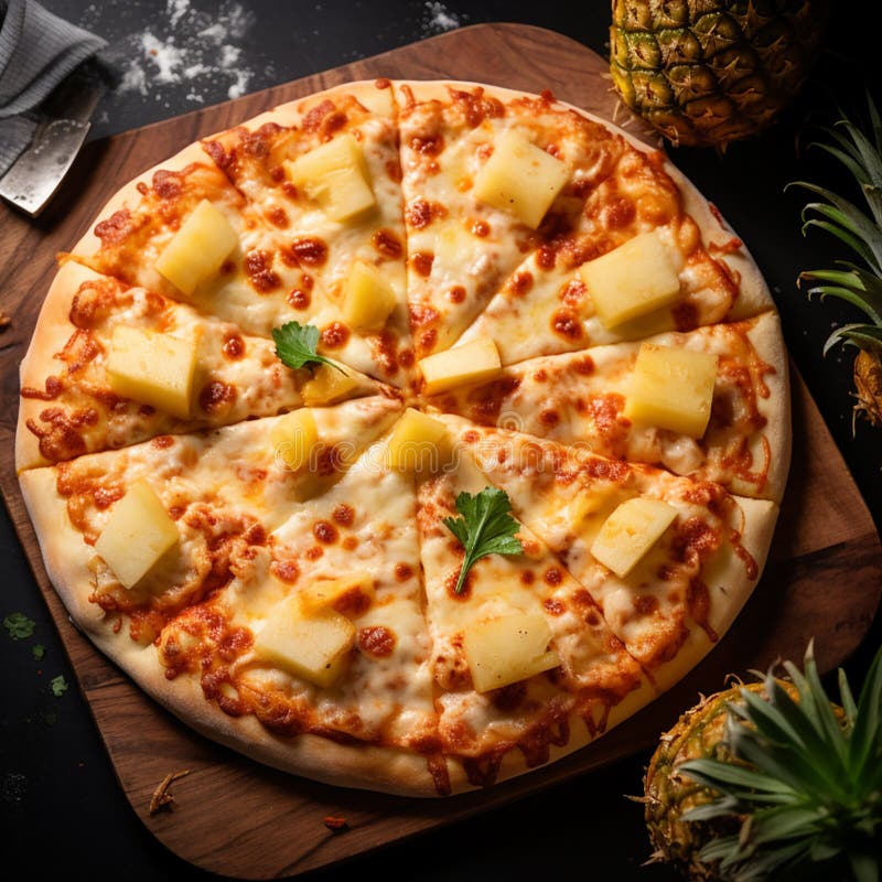 Large Pizza with Pineapple and Mozzarella 2 Stock Illustration ...