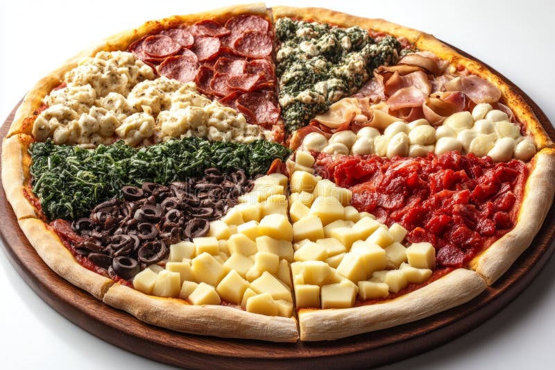 Large Pizza Showing Eight Different Flavors, Creating a Colorful and ...