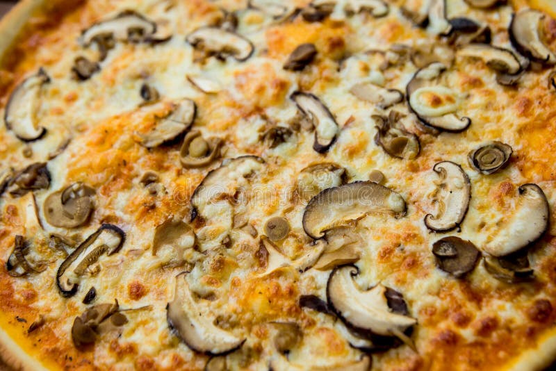 Large Pizza on a Wooden Table. Restaurant. Stock Image - Image of meal ...