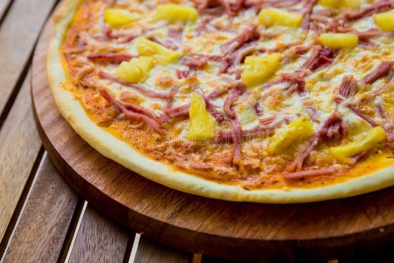 Large Pizza on a Wooden Table. Restaurant. Stock Image - Image of meal ...