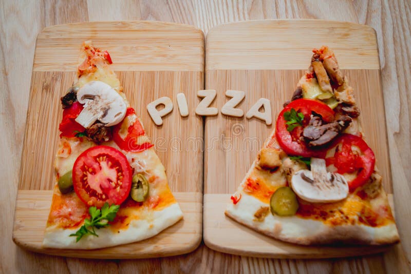 Large Pizza on a Wooden Table. Restaurant. Stock Photo - Image of board ...