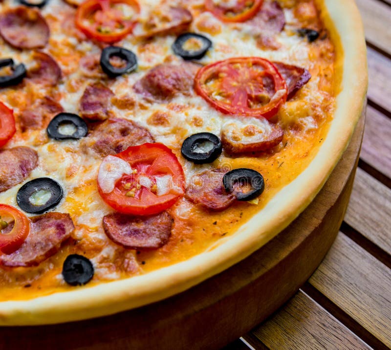 Large pizza stock photo. Image of olive, mozzarella, fast - 65049610