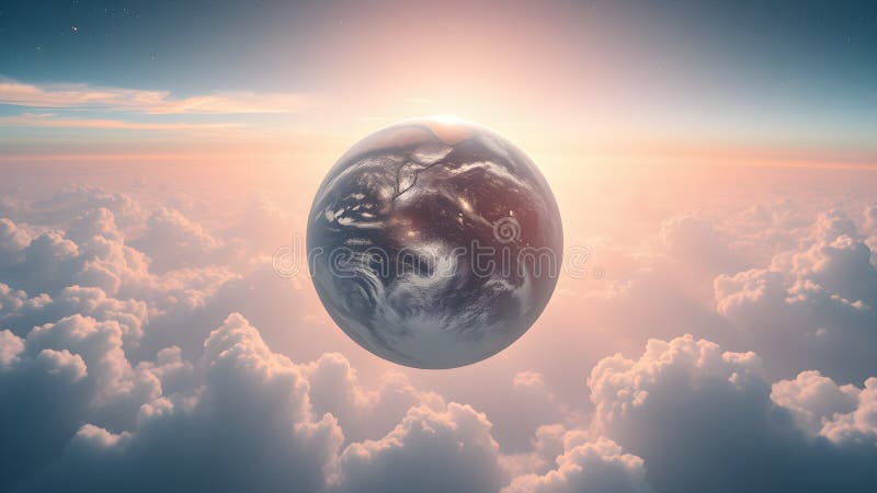 A Large Planet is Floating in the Sky Above a Cloudy Backdrop Stock ...