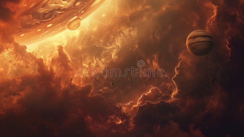 A Large Planet and a Smaller One in the Middle of an Orange Cloud, AI ...