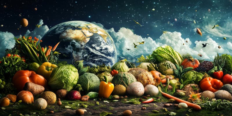 A Large Planet is Surrounded by a Field of Vegetables Stock ...