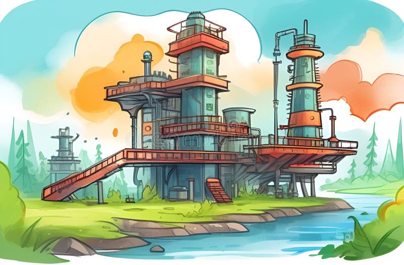 Cartoon Large Oil Production and Refining Plant Stock Illustration ...
