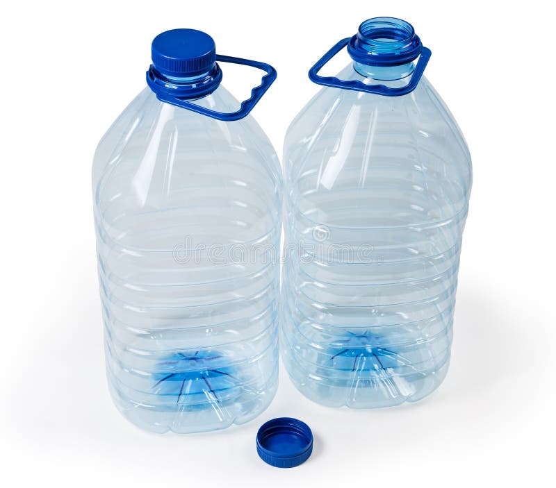 Two Empty Plastic Water Bottles Blue Caps Transparent Background Stock ...