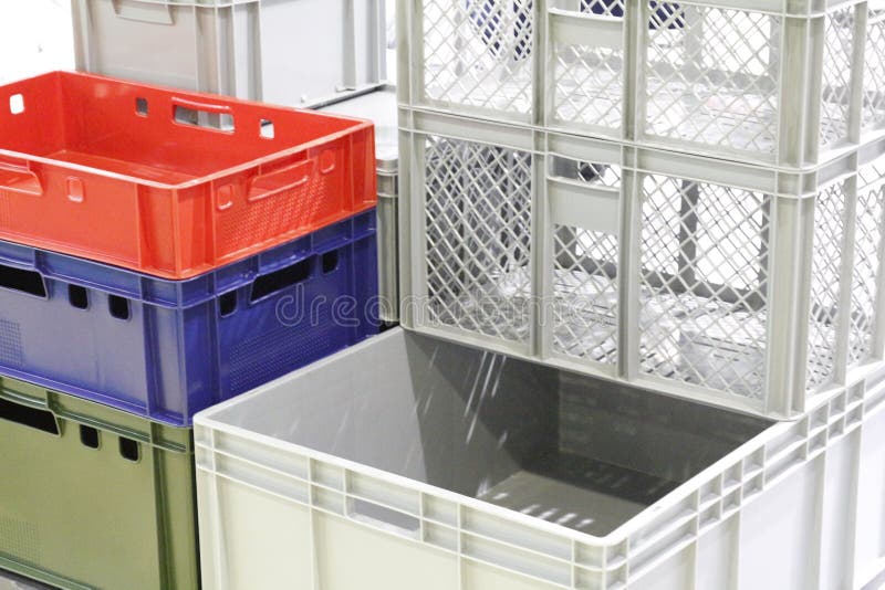 Large Plastic Boxes. Industrial Size Plastic Containers Stock Photo ...