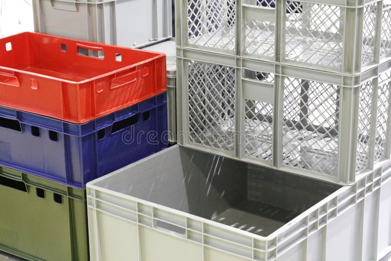 Large Plastic Boxes. Industrial Size Plastic Containers Stock Photo ...