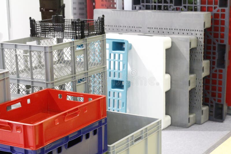 Large Plastic Boxes. Industrial Size Plastic Containers Stock Photo ...