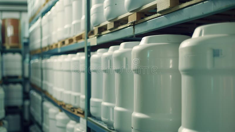 Large Plastic Containers with Liquids in Industrial Storage Facility ...