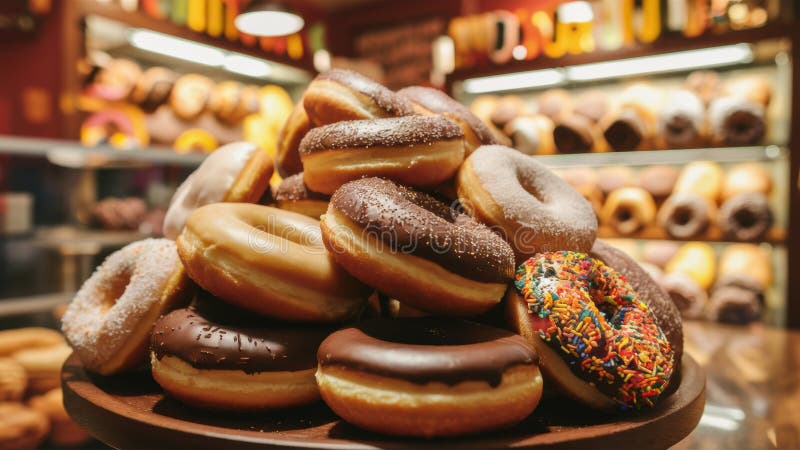A Large Plate of Assorted Donuts on Display in a Bakery, AI Stock Photo ...