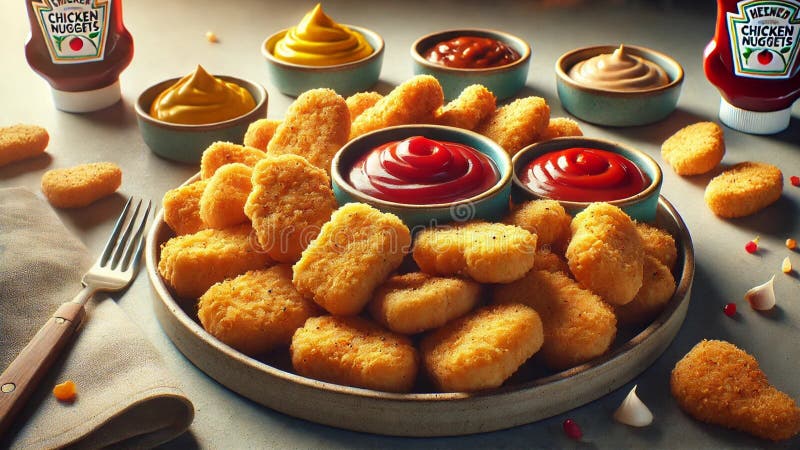 A Large Plate Filled with Crispy Chicken Nuggets, Served with a Variety ...